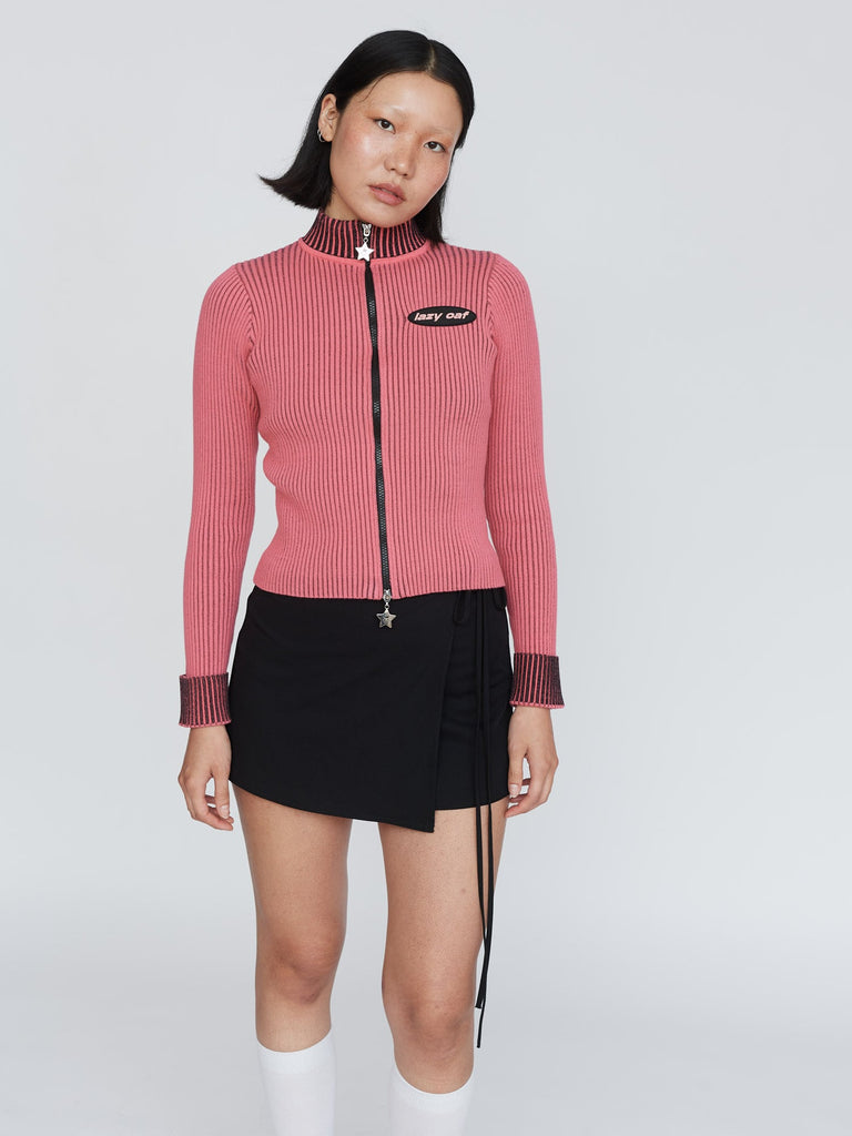 Bright Pink Double Zip Knit – Lazy Oaf