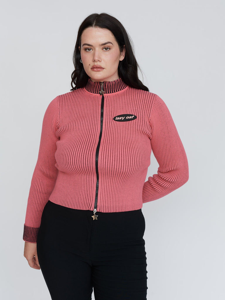 Bright Pink Double Zip Knit – Lazy Oaf