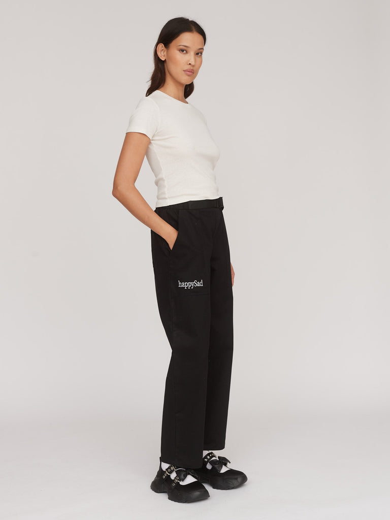 Happy Sad Black Woven Trackpants – Lazy Oaf