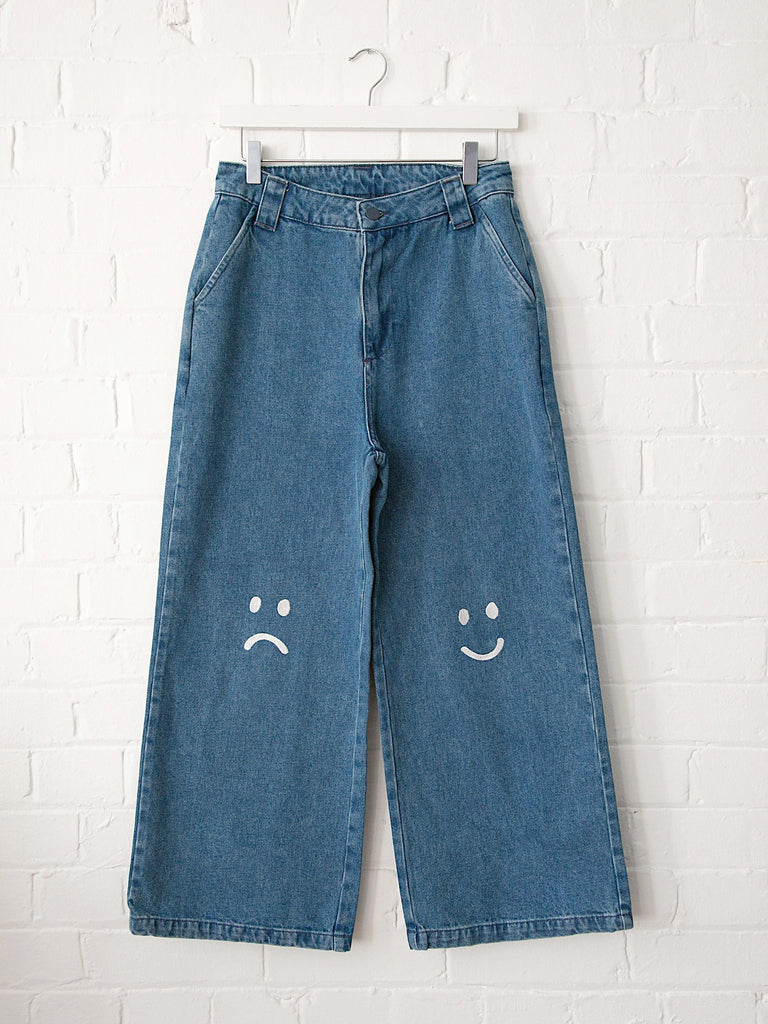 Happy Sad Embroidered Knee Jeans – Lazy Oaf